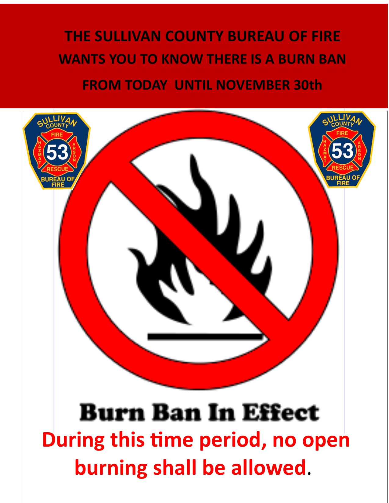 Outdoor Burn Ban Instituted Statewide | Sullivan County NY
